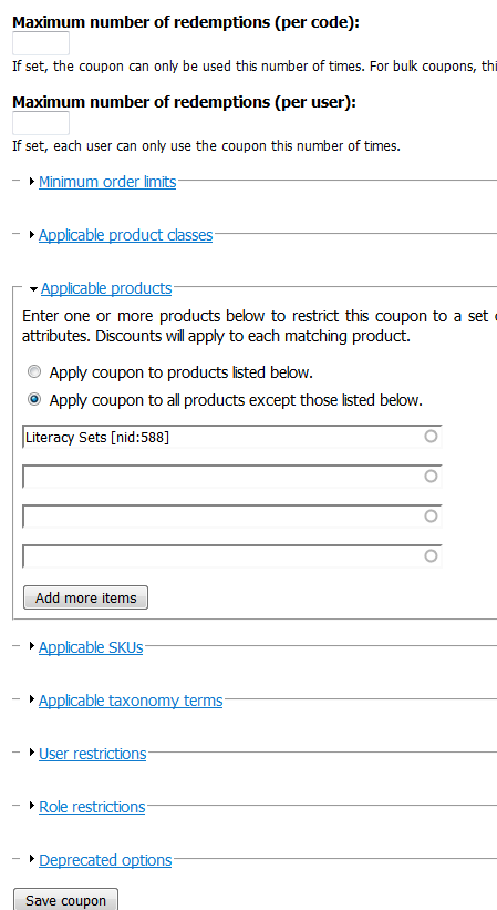 Coupon discounts being applied to SKUs beyond what's specified [#999044] | Drupal.org