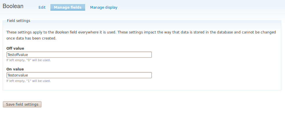 Clarify text descriptions in Field UI for booleans [#456640] | Drupal.org