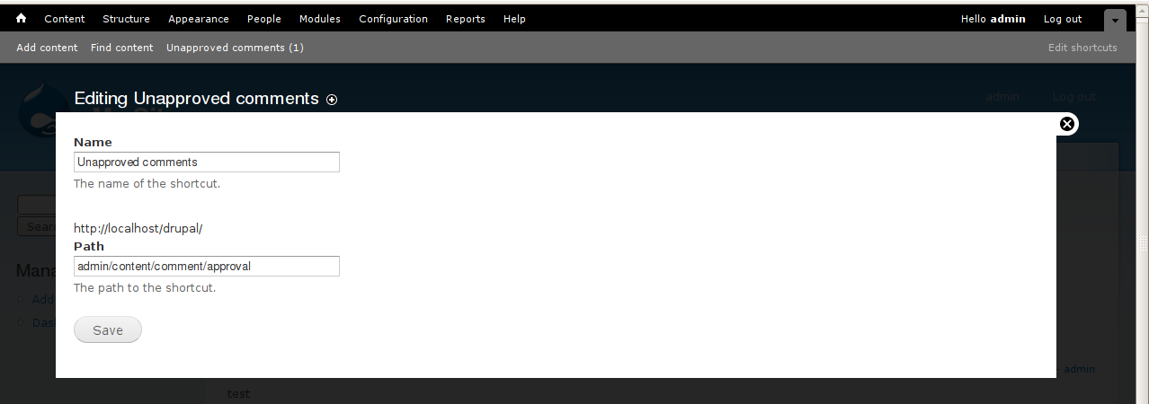 Page for editing a shortcut shows the site URL in a weird place [#762074] | Drupal.org