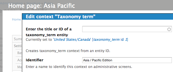 manually added taxonomy term contexts always add a context of TID = 1 [#1327890] | Drupal.org