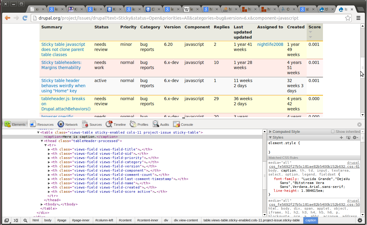 Sticky headers wrong behavior in case a table has caption. [#1882072] | Drupal.org