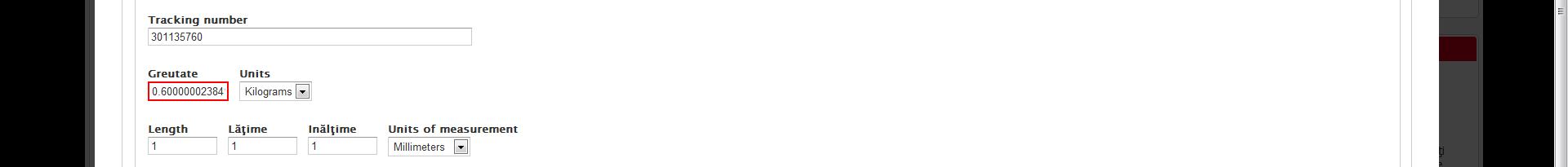 Weight cannot be longer than 15 characters but is currently 16 characters long - Incorect ...