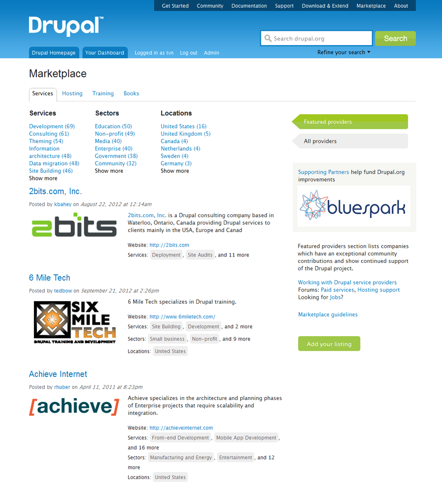 Provide an ad spot for Supporting Partners on /drupal-services page ...